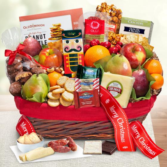 Holiday Tidings Deluxe Gourmet Gift Basket with Merry Christmas Gift ...